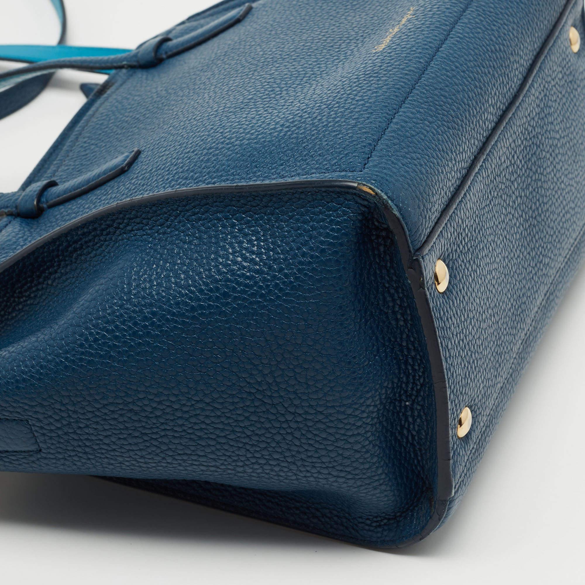 Salvatore Ferragamo Two Tone Blue Leather Small Amy Tote For Sale at ...