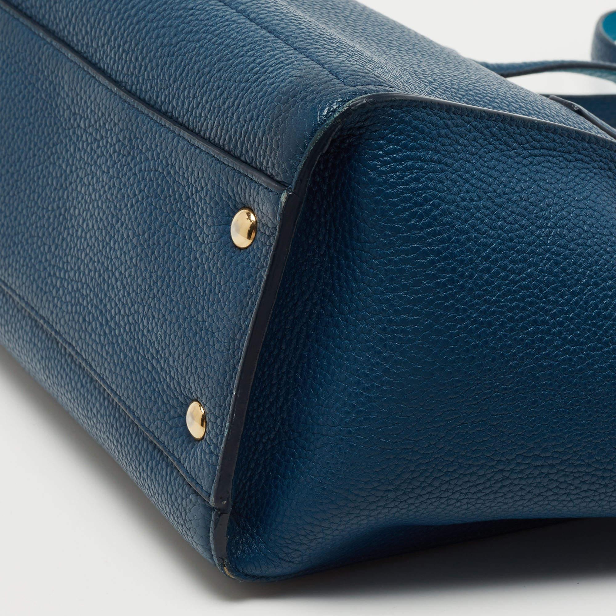 Salvatore Ferragamo Two Tone Blue Leather Small Amy Tote For Sale at ...