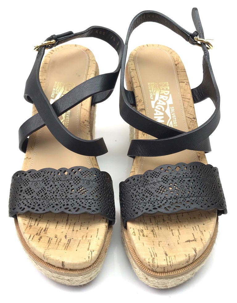 Salvatore Ferragamo Wedges with Black straps-7.5 For Sale at 1stDibs