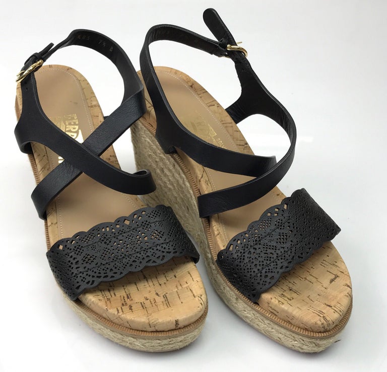 Salvatore Ferragamo Wedges with Black straps-7.5 For Sale at 1stDibs