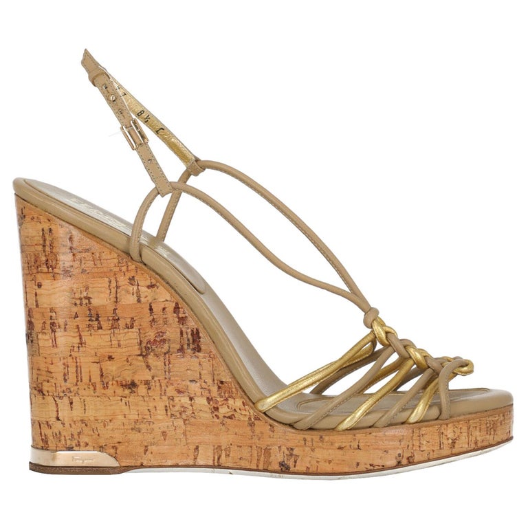 Salvatore Ferragamo Woman Wedges Beige Leather IT 38 For Sale at ...