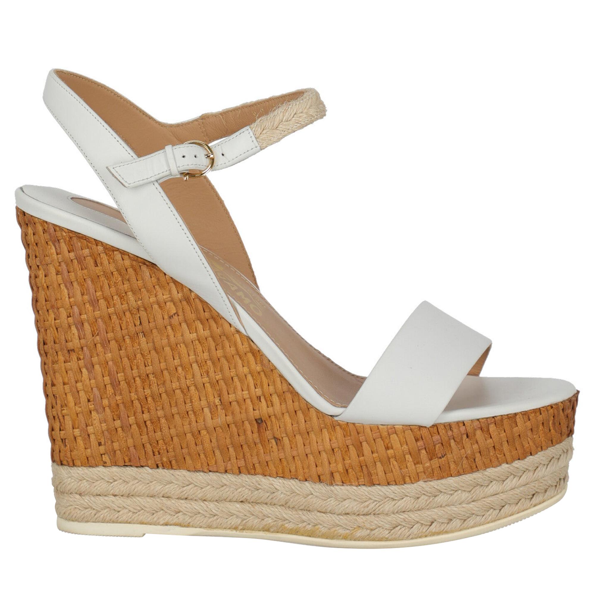 Salvatore Ferragamo Women Wedges White Leather EU 39 For Sale at 1stDibs