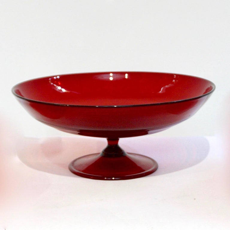 Salviati, 1940s Italian Antique Ruby Red Murano Art Glass Compote Dish ...