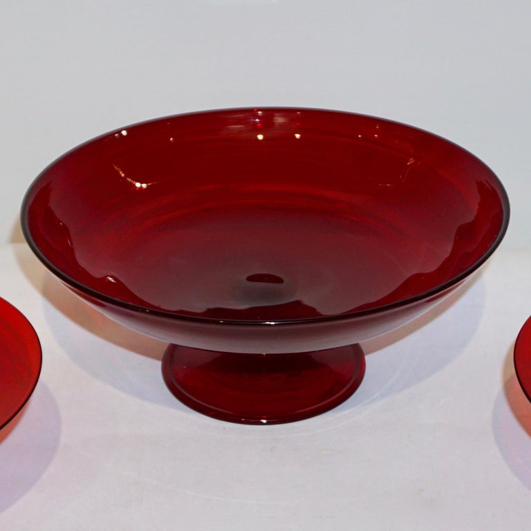 Salviati, 1940s Italian Antique Ruby Red Murano Art Glass Compote Dish ...