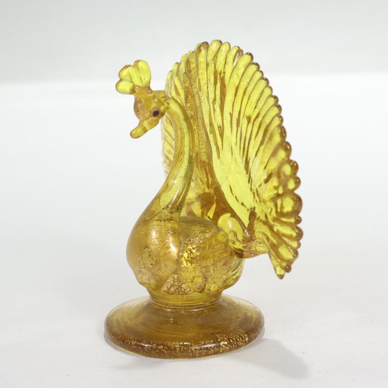Salviati Attributed Venetian/Murano Glass Peacock Place Card Holder or ...