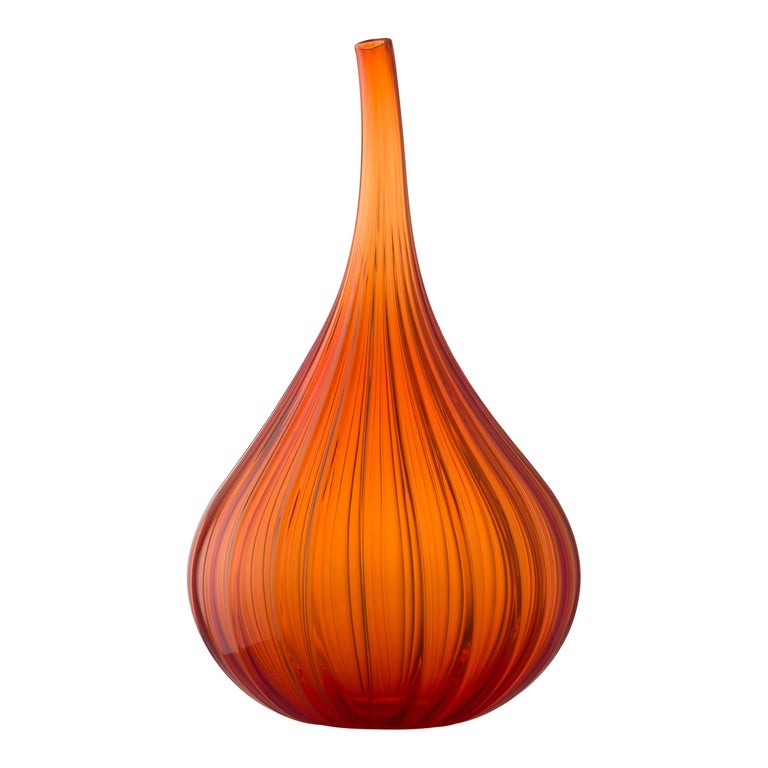 Salviati Drops Vase in Orange Glass by Renzo Stellon For Sale at 1stDibs
