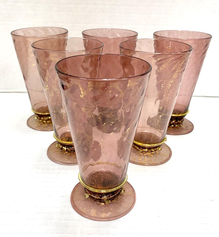 Salviati Set Six Hand Blown Venetian Murano Glass Water Goblets Glasses ...