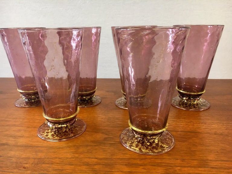 Salviati Set Six Hand Blown Venetian Murano Glass Water Goblets Glasses ...