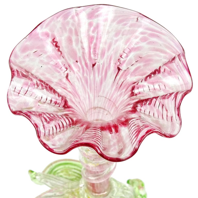 Salviati Venetian Pink Spots Gold Flecks Flower Stem Italian Art Glass ...