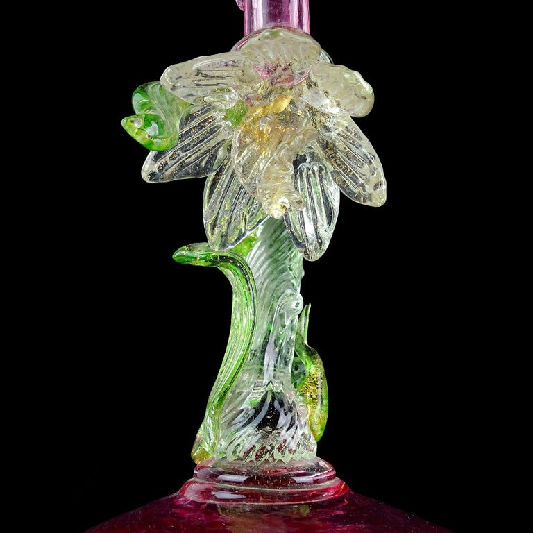 Salviati Venetian Pink Spots Gold Flecks Flower Stem Italian Art Glass ...