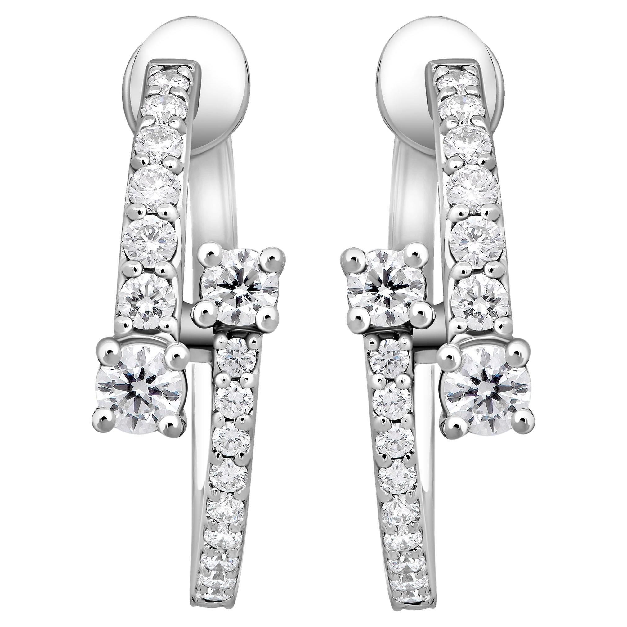 Salvini 18k White Gold, Diamond Huggie Earrings For Sale at 1stDibs