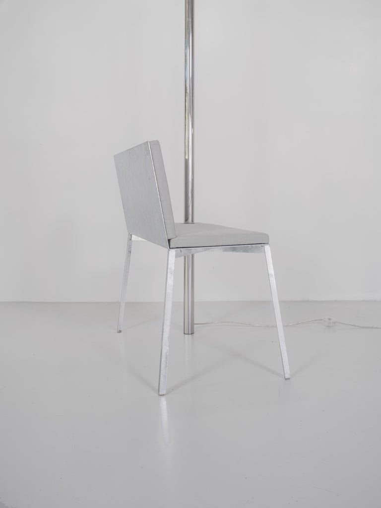 Sam Chermayeff Contemporary Grey Upholstery Galvanized Steel Chair with ...