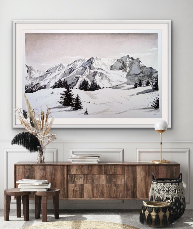 Sam Gare - Chamonix, France Alps, Skiing Art, Mountain Painting, Black ...