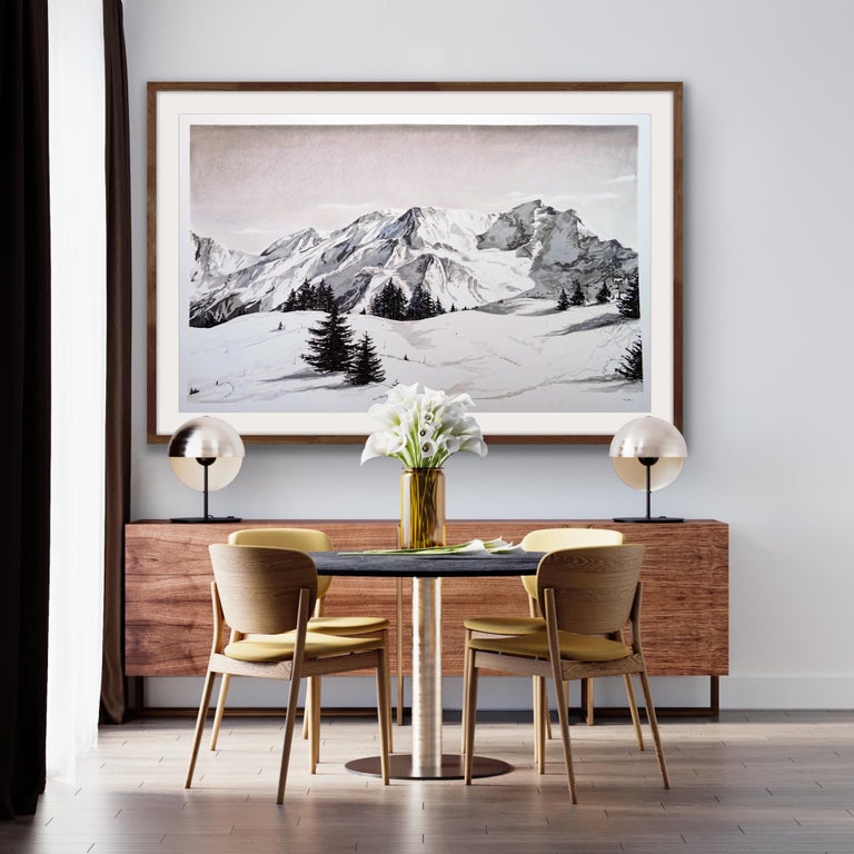 Sam Gare - Chamonix, France Alps, Skiing Art, Mountain Painting, Black ...