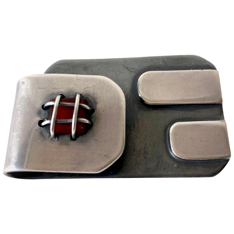 Sam Kramer Sterling Silver Carnelian American Modernist Abstract Brooch ...