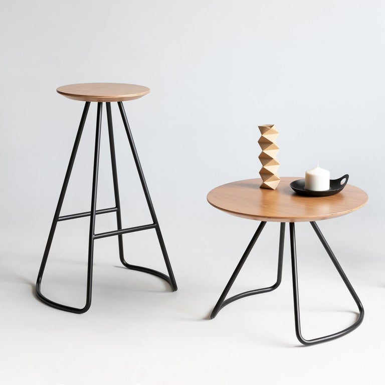 Sama High Stool, Contemporary Modern Minimalist Natural Oak and Black ...