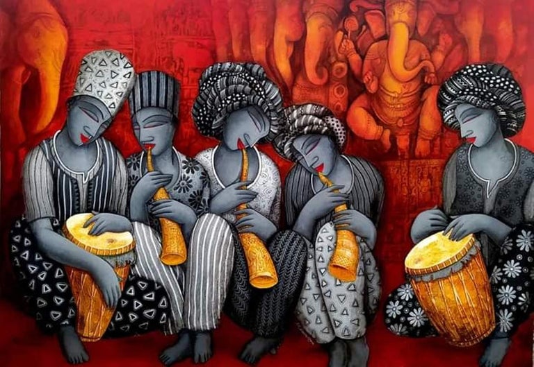 Samir Sarkar - Friendship, Acrylic on Canvas by Contemporary Indian ...