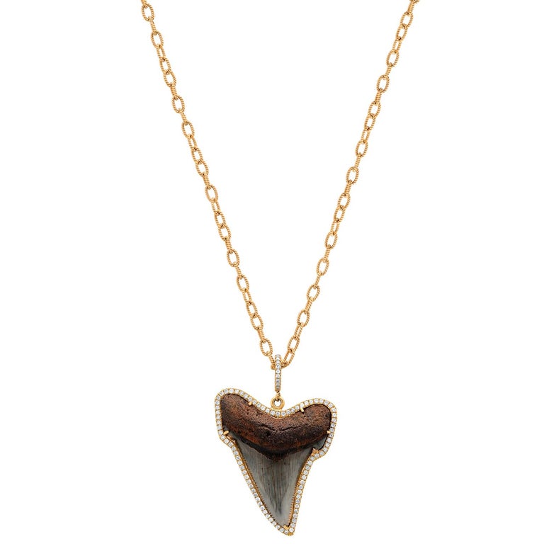 Samira 13 Pave Diamond Shark Tooth Pendant 18k Gold Handmade Chain ...