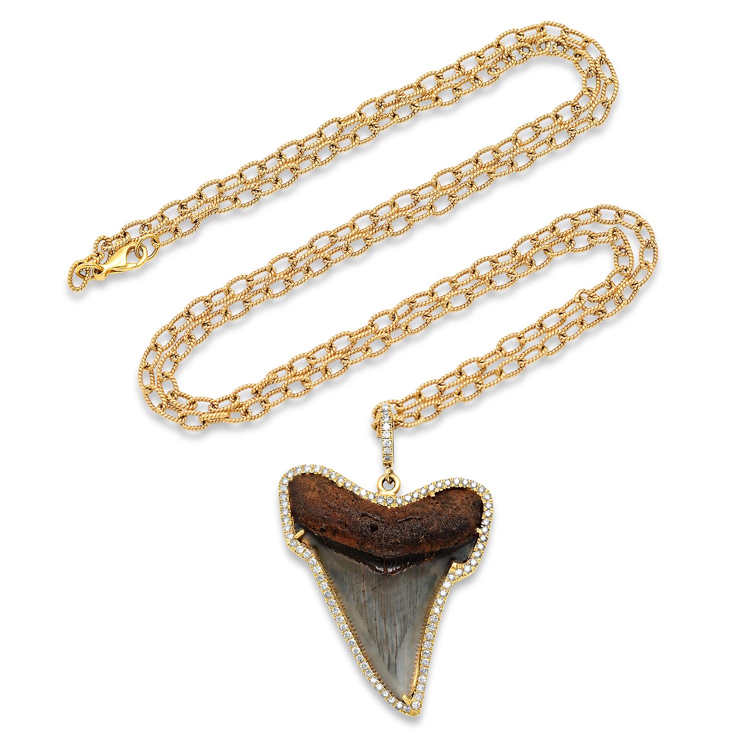Samira 13 Pave Diamond Shark Tooth Pendant 18k Gold Handmade Chain ...