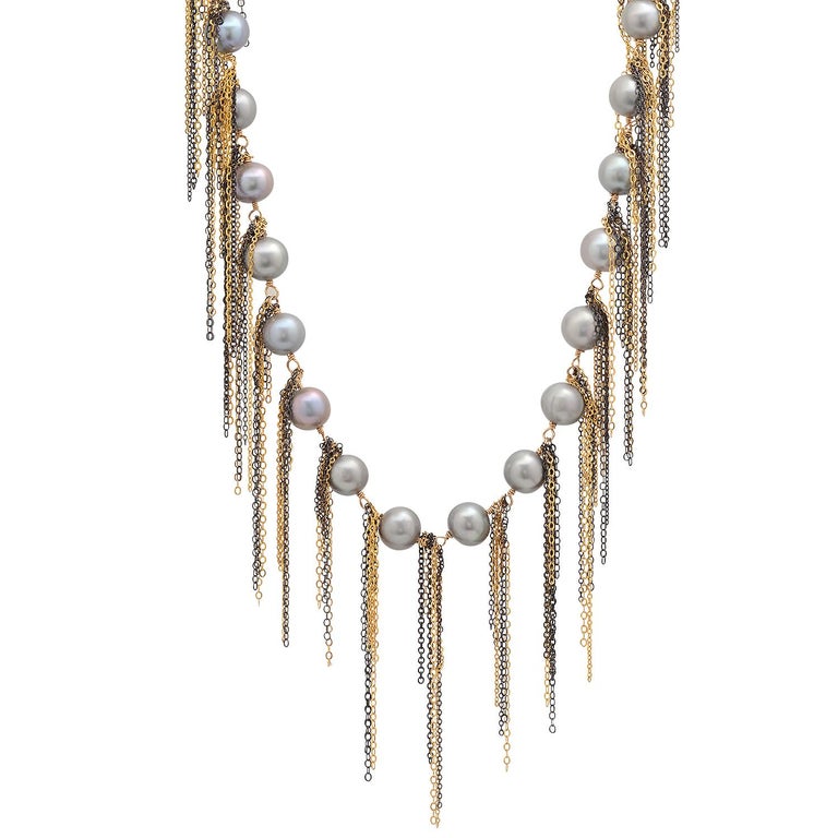 Samira 13 Silver Freshwater Pearl Fringe Layering Necklace For Sale at ...