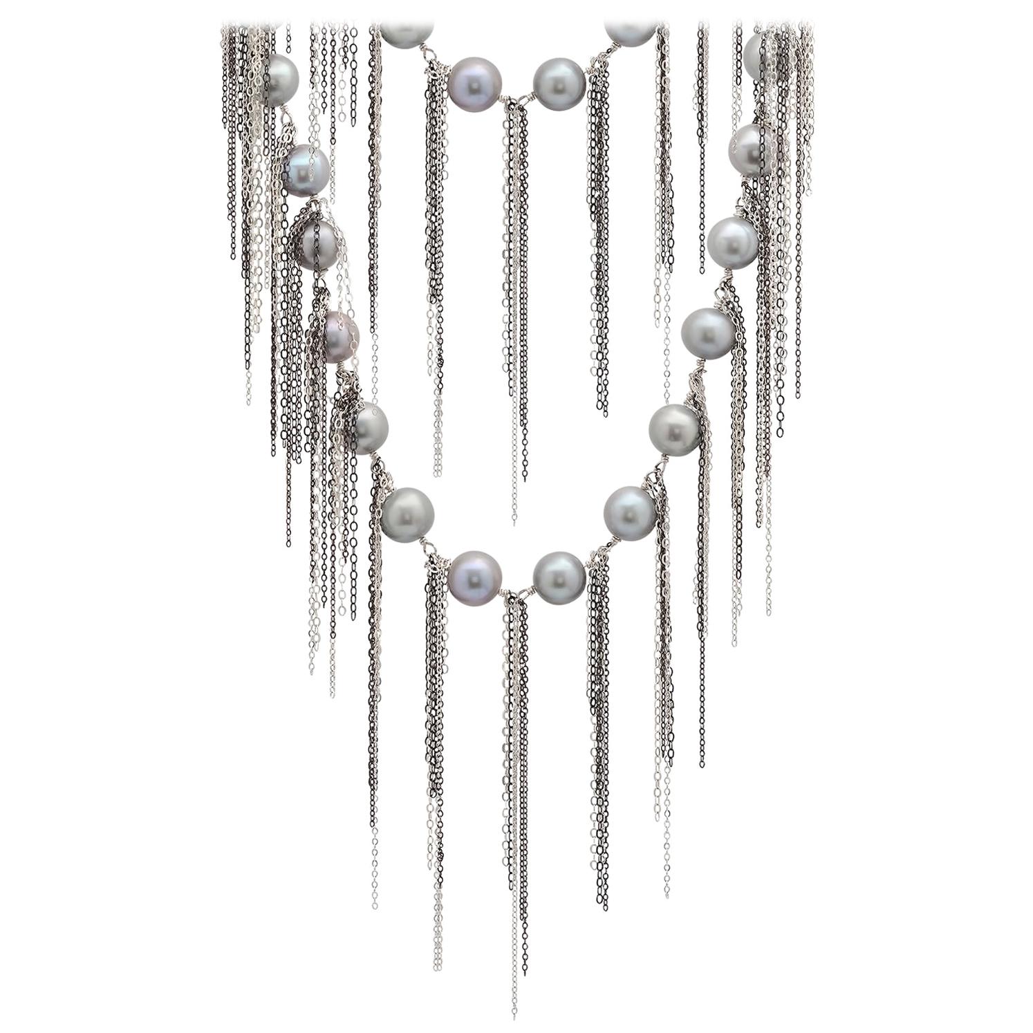 Samira 13 Silver Freshwater Pearl Fringe Layering Necklace For Sale at ...