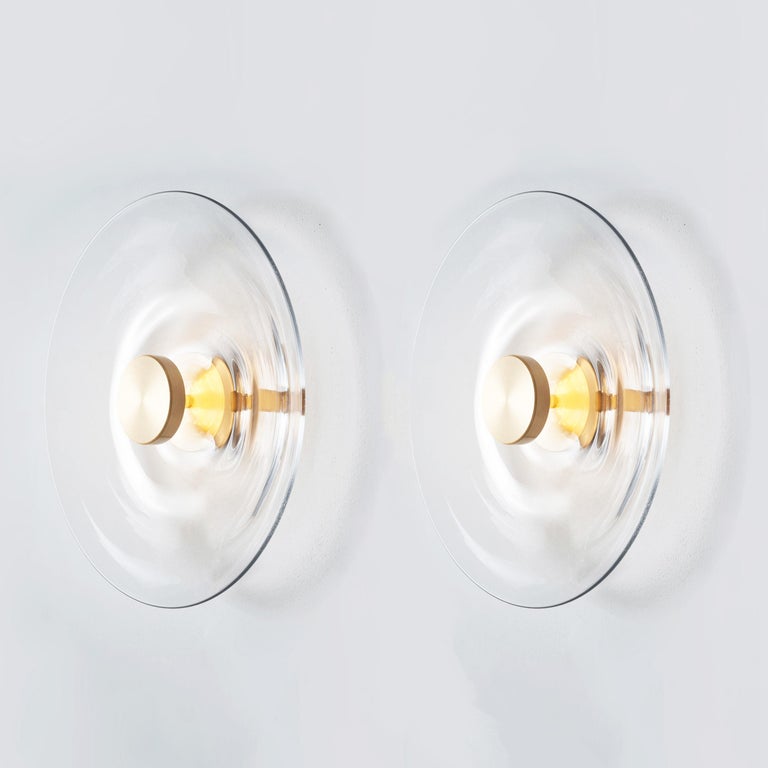 Sample Pair, 'Liquid Clear' Glass and Brass Contemporary Wall Light ...