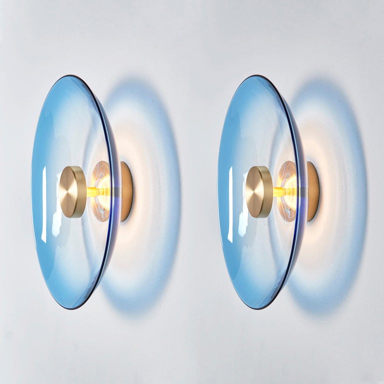 Sample Pair, 'Liquid Ocean' Blue Gradient Glass and Satin Brass Wall ...