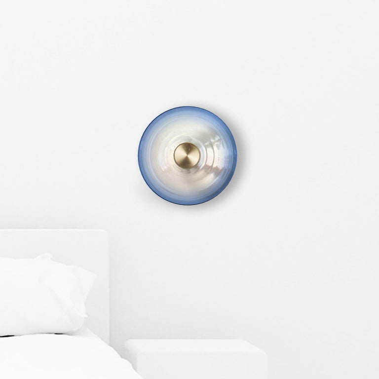 Sample Pair, 'Liquid Ocean' Blue Gradient Glass and Satin Brass Wall ...