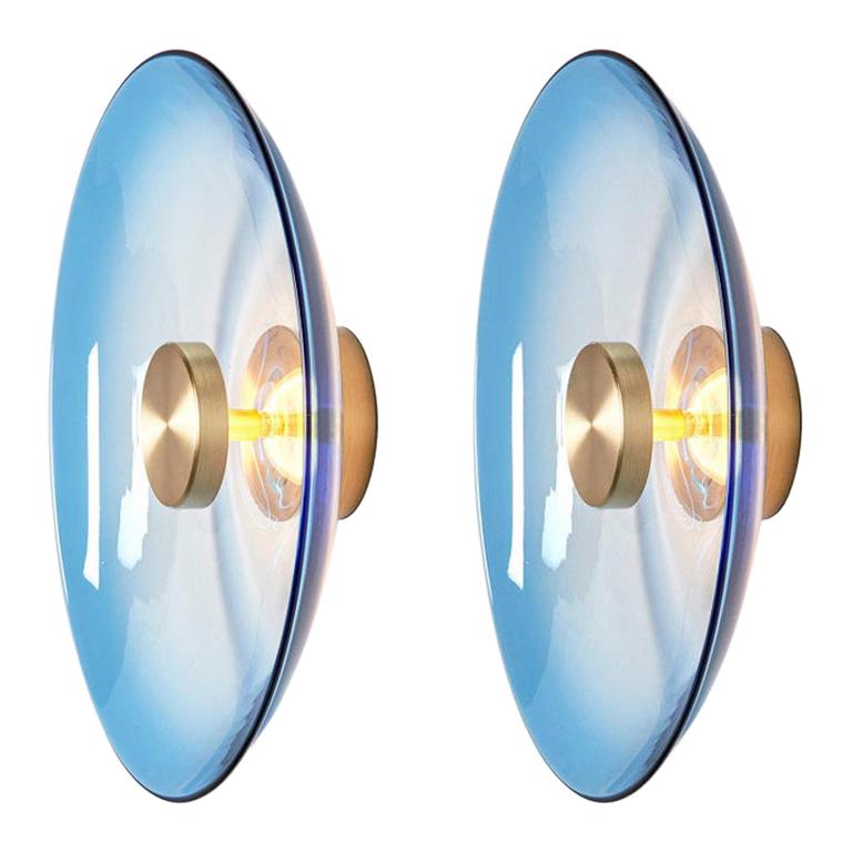 Sample Pair, 'Liquid Ocean' Blue Gradient Glass and Satin Brass Wall ...