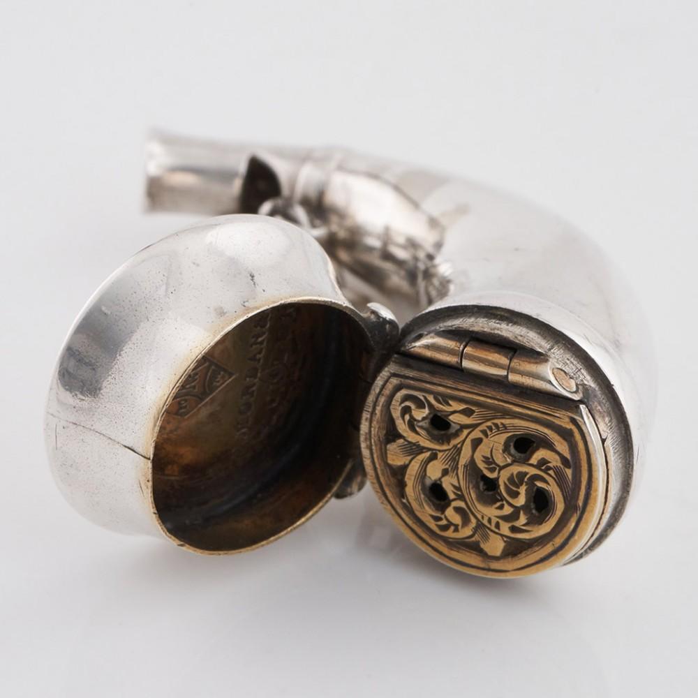 Sampson Mordan Silver Horn Vinaigrette and Whistle June 1870 For Sale ...
