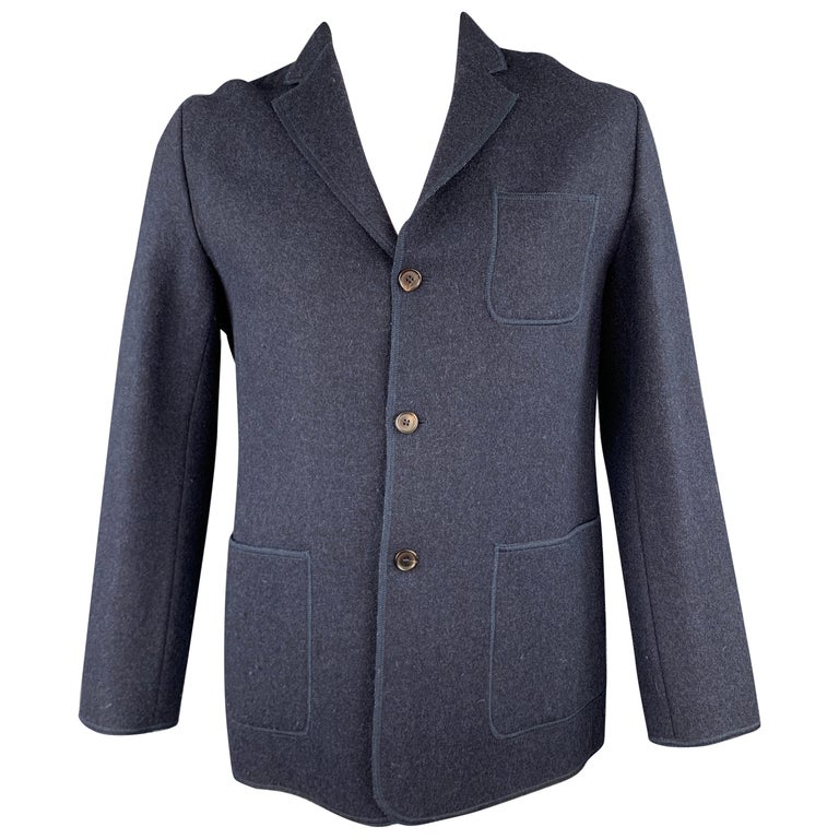 SAMSONITE Size L Navy Mohair / Cashmere Notch Lapel Jacket For Sale at ...