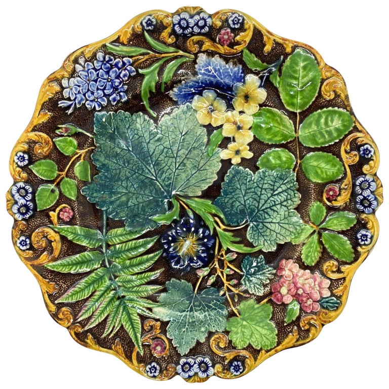 Samuel Alcock Majolica Botanical Plate, English, circa 1875 at 1stDibs