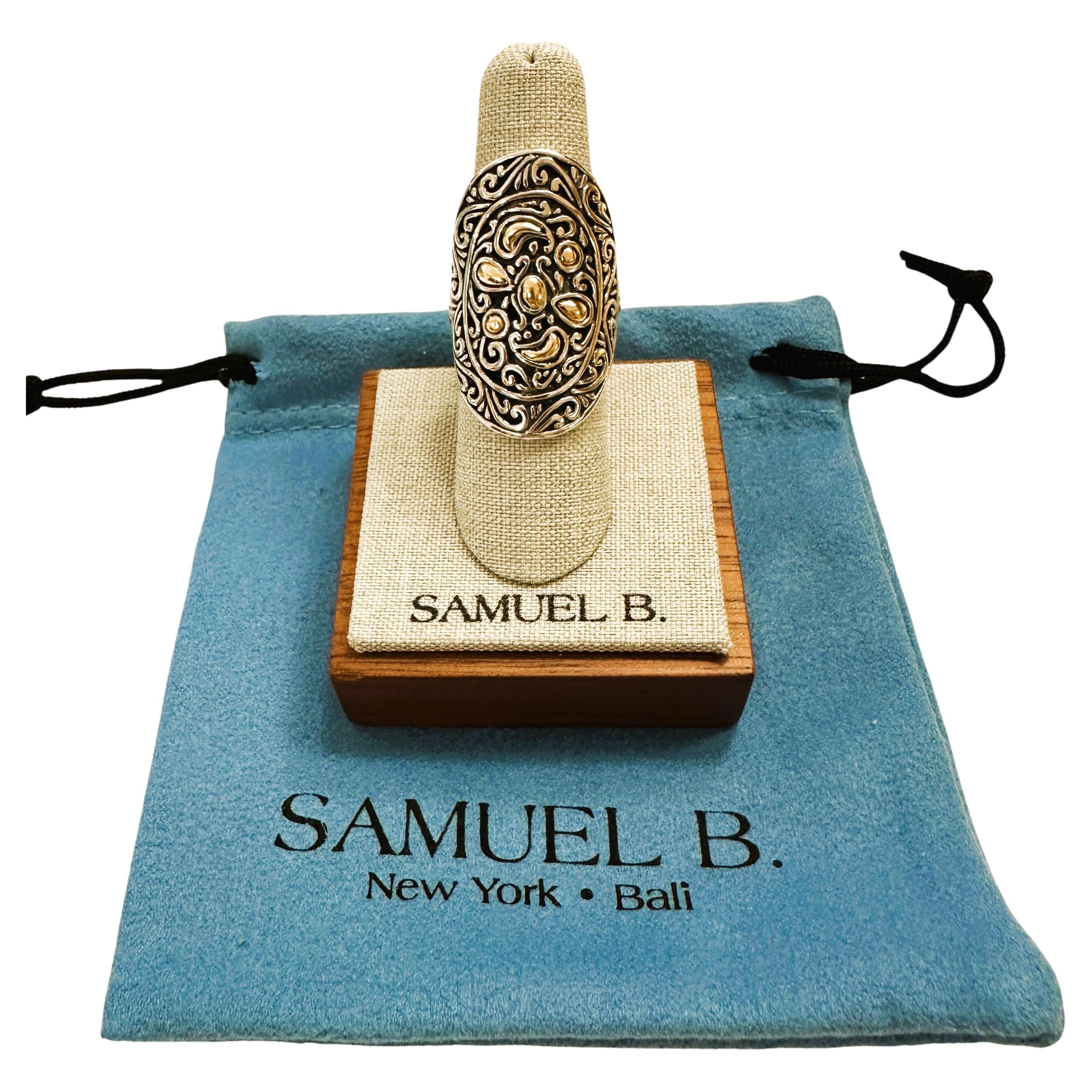 Samuel B 18K Gold 925 Sterling Silver Hammered Artisan Ring Size 6.5 ...