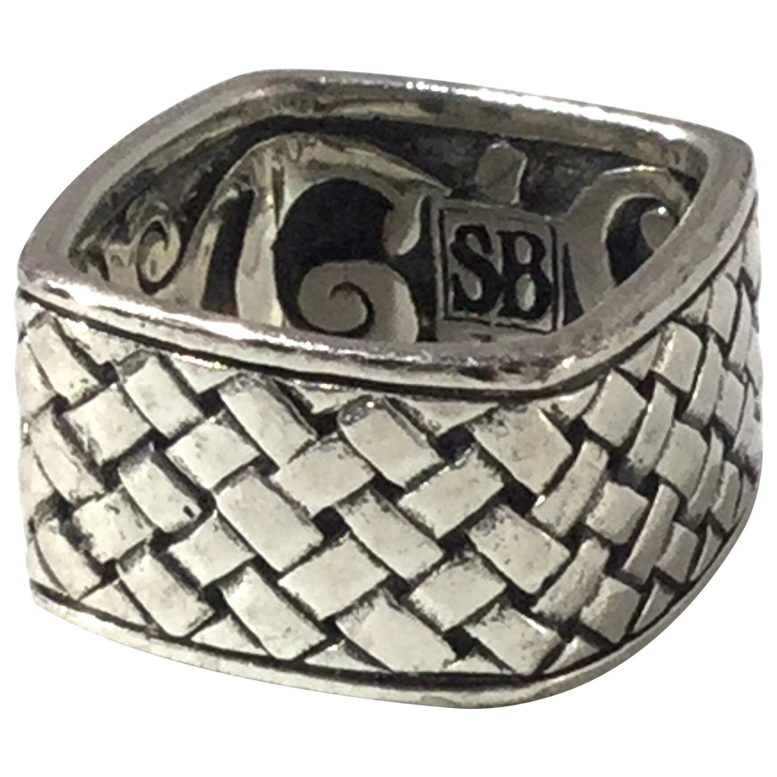 Samuel Benham BJC Sterling Silver Basketweave Square Ring at 1stDibs ...