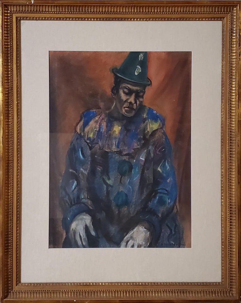 Samuel Brecher - Pastel Portrait of a Circus Clown For Sale at 1stDibs