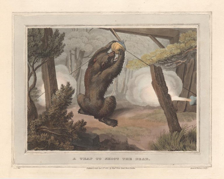 Samuel Howitt - A Trap to Shoot the Bear, aquatint engraving hunting ...