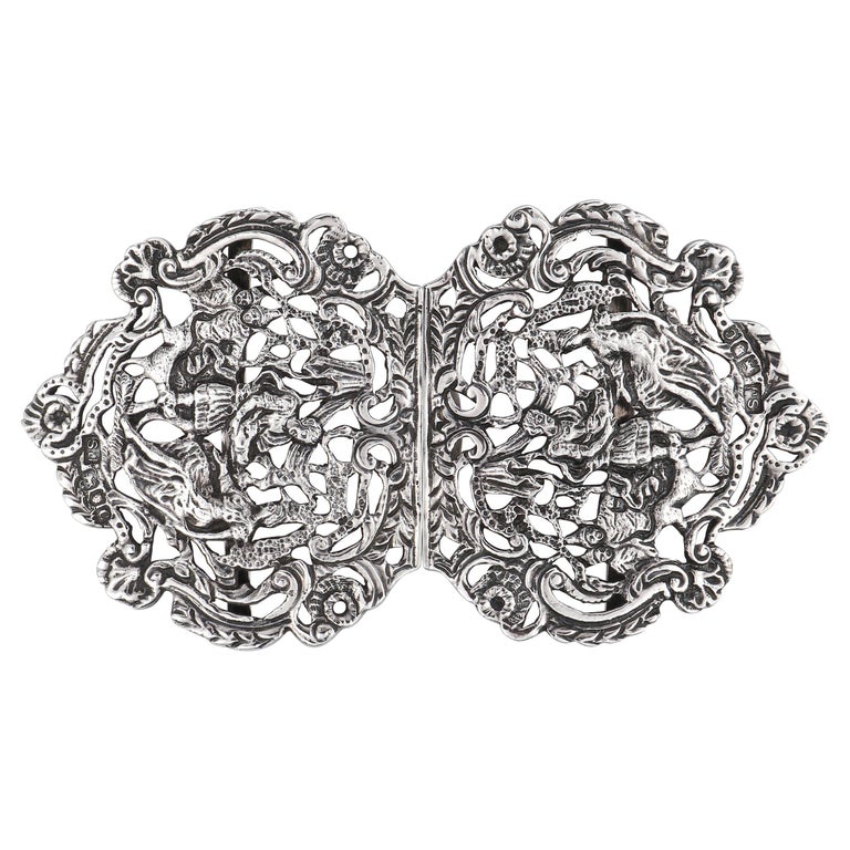 SAMUEL JACOB London c.1898 Victorian Sterling Silver Carved Nurses Belt ...