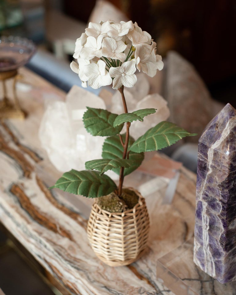 Samuel Mazy Biscuit Porcelain White Hydrangea Flower Sculpture at 1stDibs