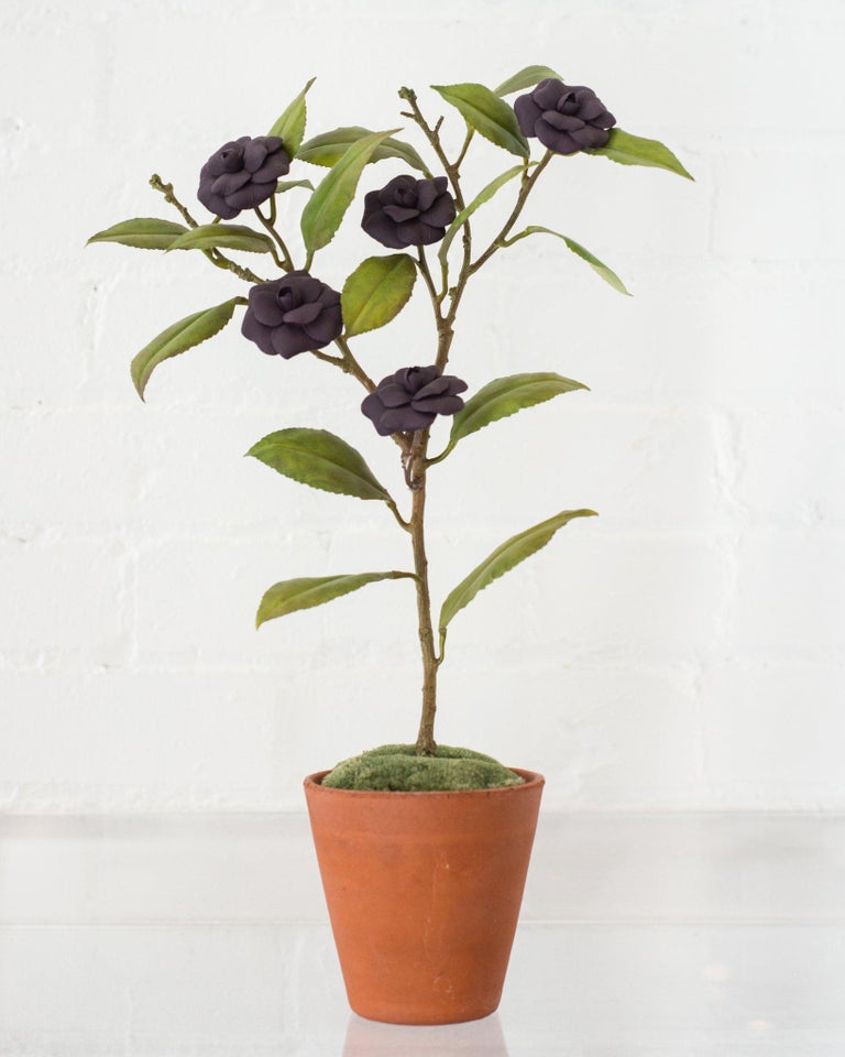 Samuel Mazy Dark Porcelain Camelia Tree Sculpture For Sale at 1stDibs