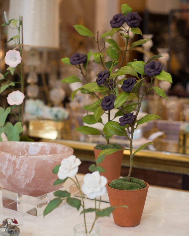 Samuel Mazy Dark Porcelain Camelia Tree Sculpture For Sale at 1stDibs