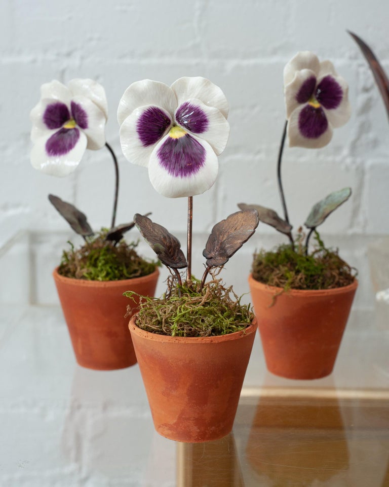 Samuel Mazy Glazed Purple and White Porcelain Pansy Sculpture For Sale ...