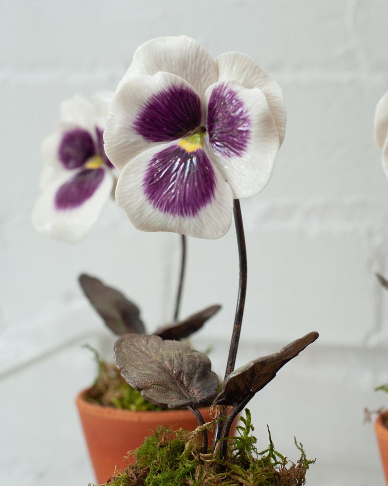 Samuel Mazy Glazed Purple and White Porcelain Pansy Sculpture For Sale ...