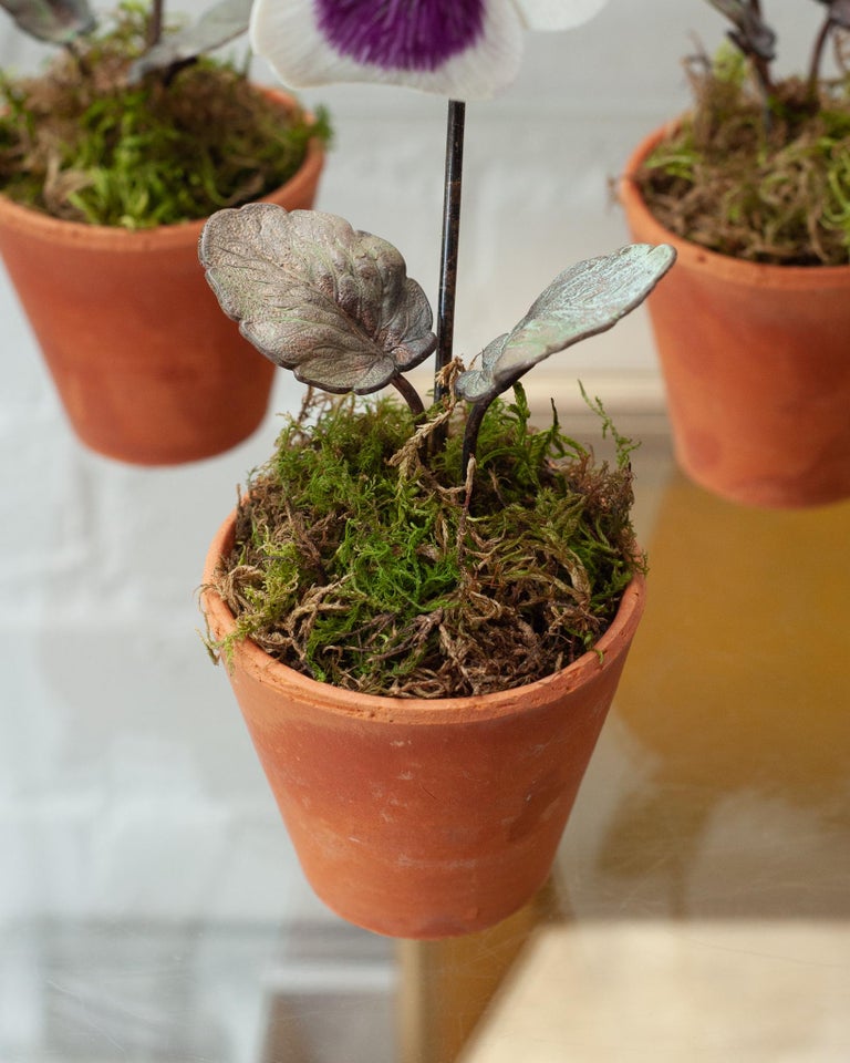 Samuel Mazy Glazed Purple and White Porcelain Pansy Sculpture For Sale ...