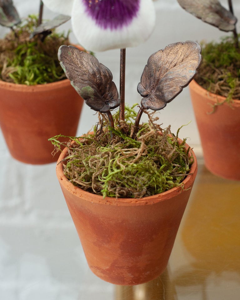 Samuel Mazy Glazed Purple and White Porcelain Pansy Sculpture For Sale ...