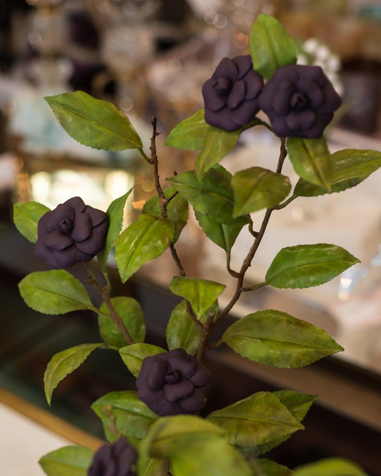 Samuel Mazy Purple Porcelain Camelia Tree Sculpture For Sale at 1stDibs