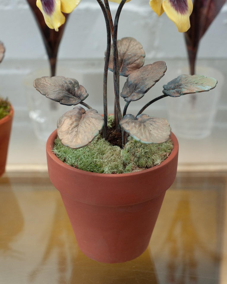 Samuel Mazy Three Stem Glazed Yellow and Purple Porcelain Pansy ...