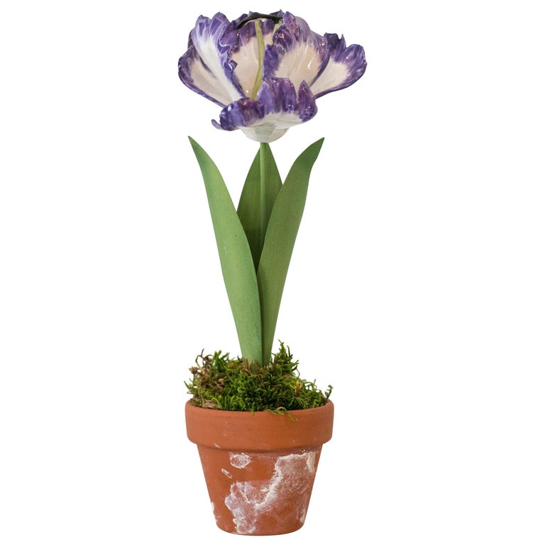 Samuel Mazy White and Purple Porcelain Tulip Flower Sculpture at 1stDibs