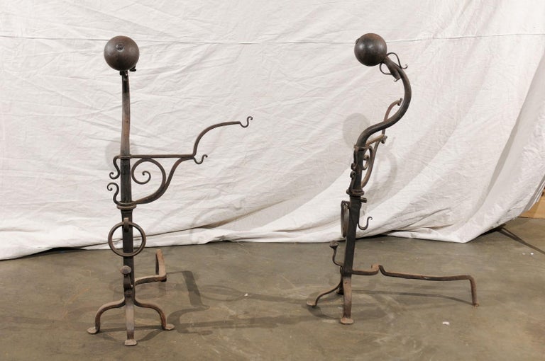 Samuel Yellin Style Pair of 20th Century Jumbo Iron Andirons with ...