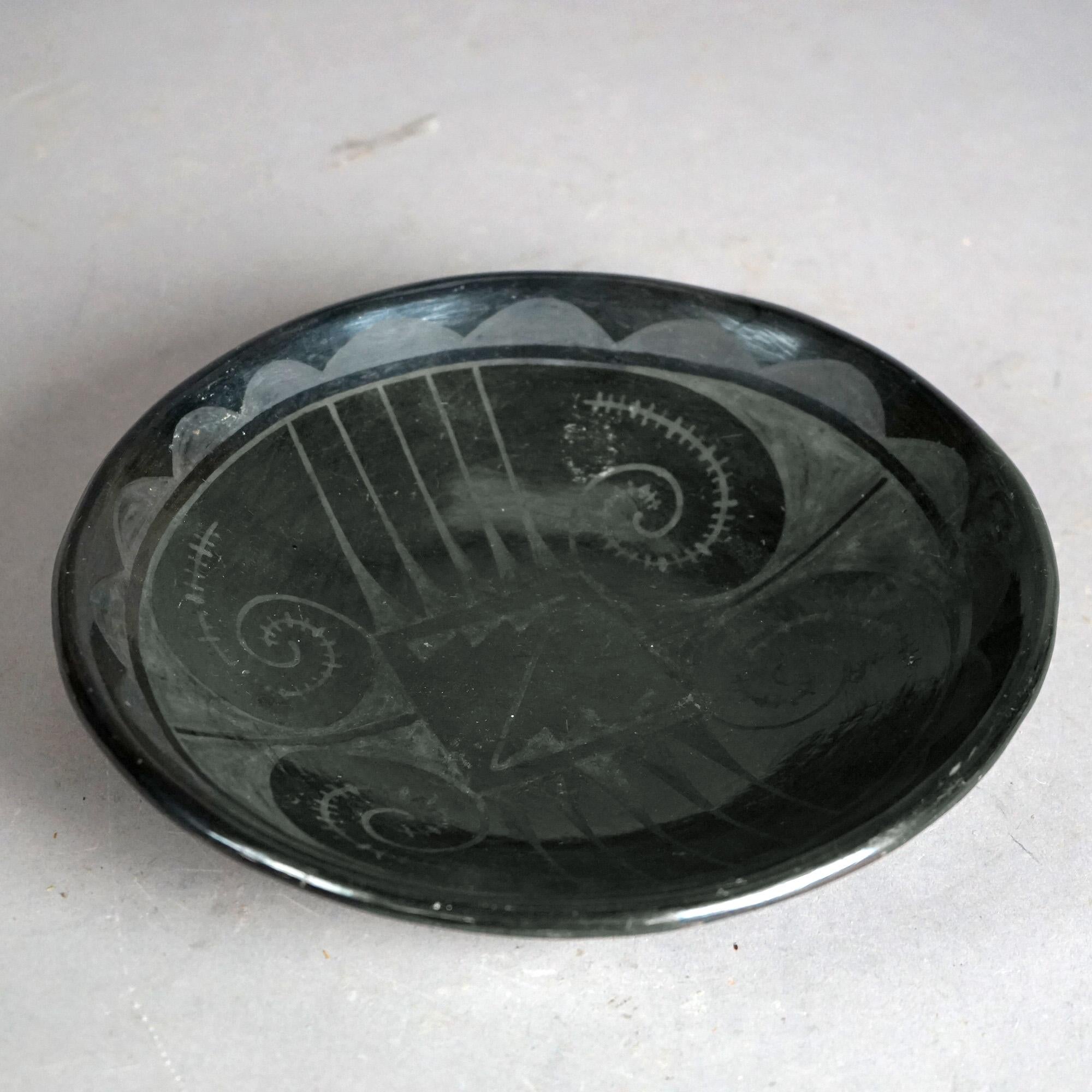 San Ildefonso Black On Black Native American Pottery Small Plate Circa ...