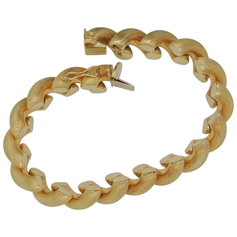 San Marco Fancy Brushed Link Ladies "Macaroni" Bracelet Yellow Gold at ...